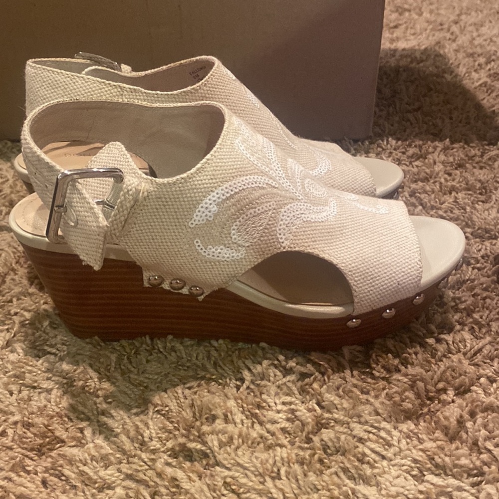 Ivory Wedge Sandals With Sequin Detail - Gem